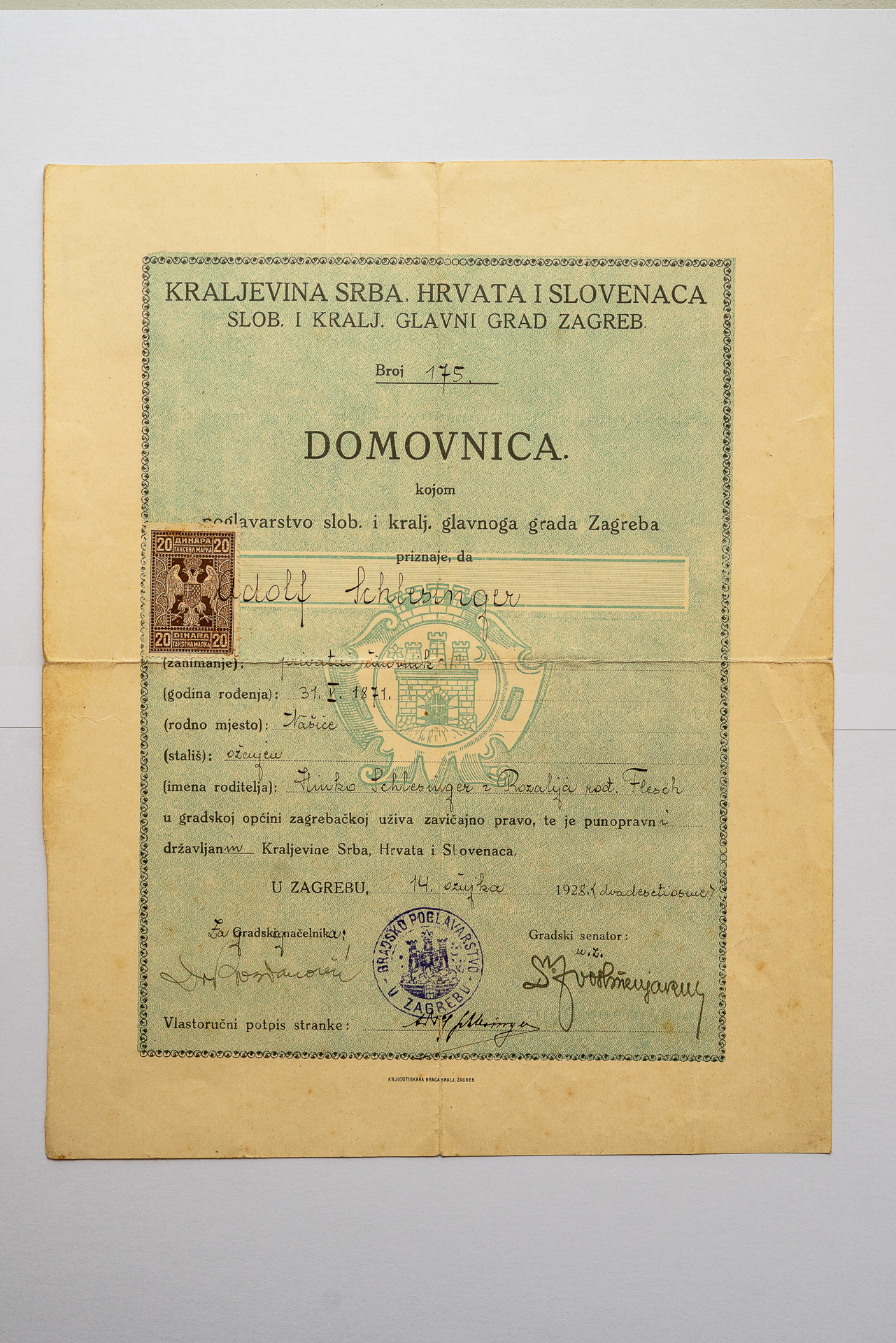 Obiteljski dokumenti Zdenka Hinkovića - Muzej susjedstva Trešnjevka